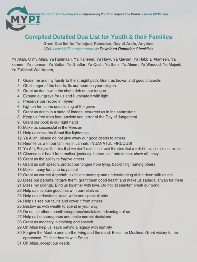 Compiled Detailed Dua List | PDF | Islamic Belief And Doctrine ...