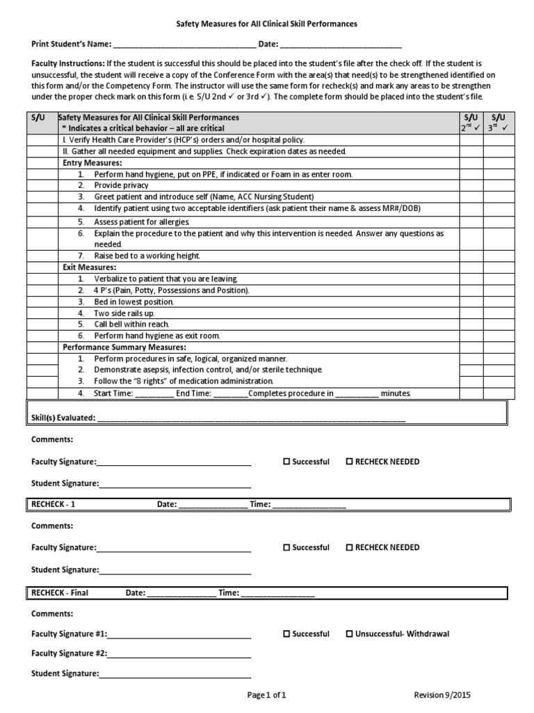 Clinical Skills Safety Measures Guide | PDF | Patient | Clinical Medicine