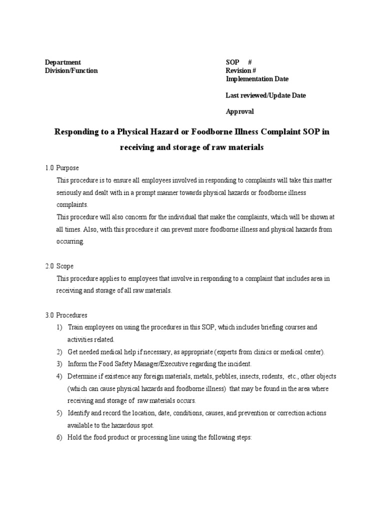 Sop-Receiving Raw Materials | PDF | Foodborne Illness | Food Safety