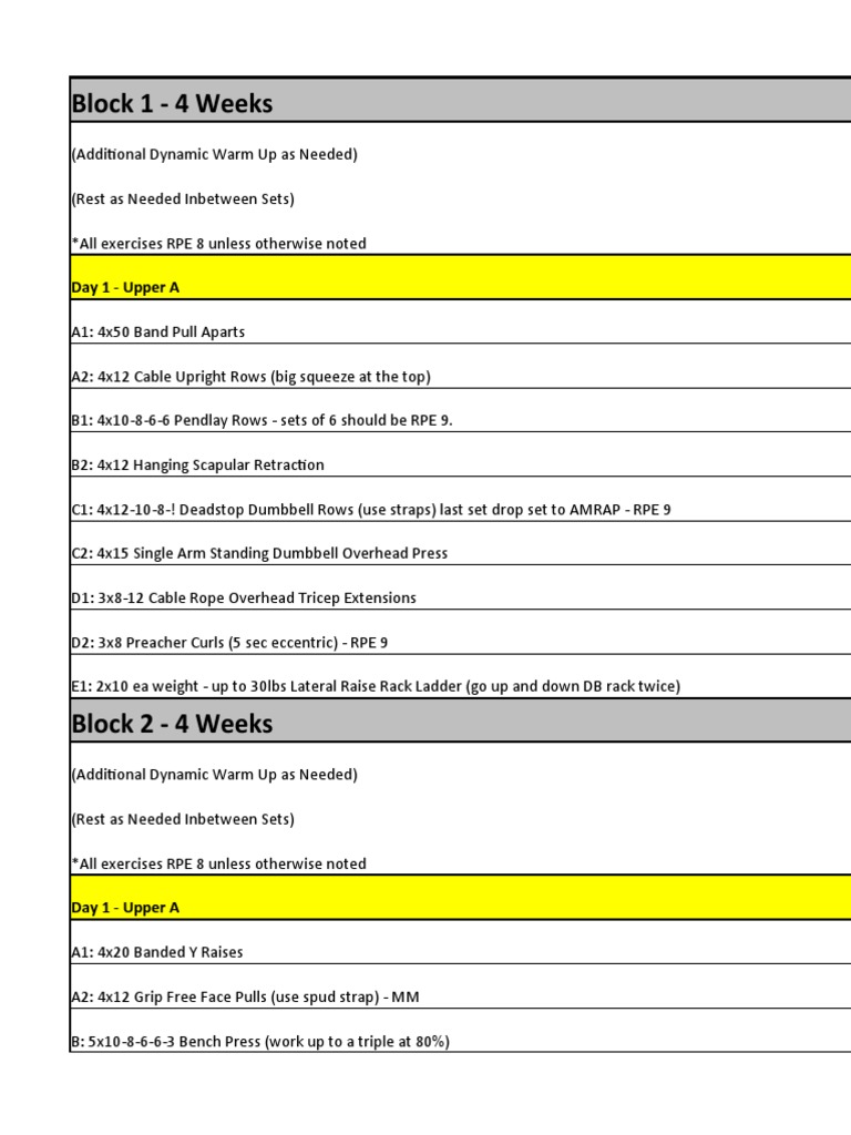 8 Week Upper Body Powerbuilding Program 1 | PDF | Weight Training ...