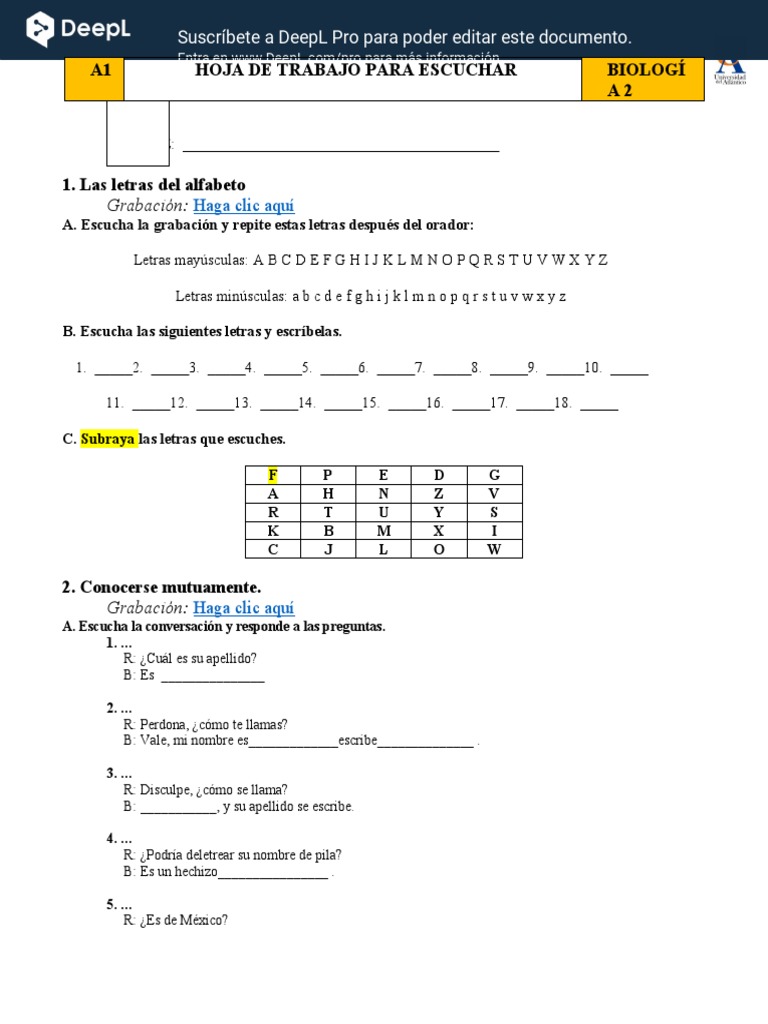 Listening Worksheet - A1 Es | PDF