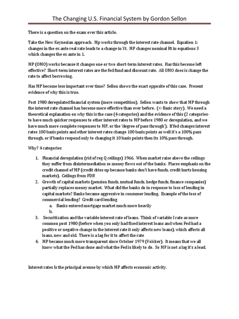 The Changing US Financial System | PDF | Loans | Interest