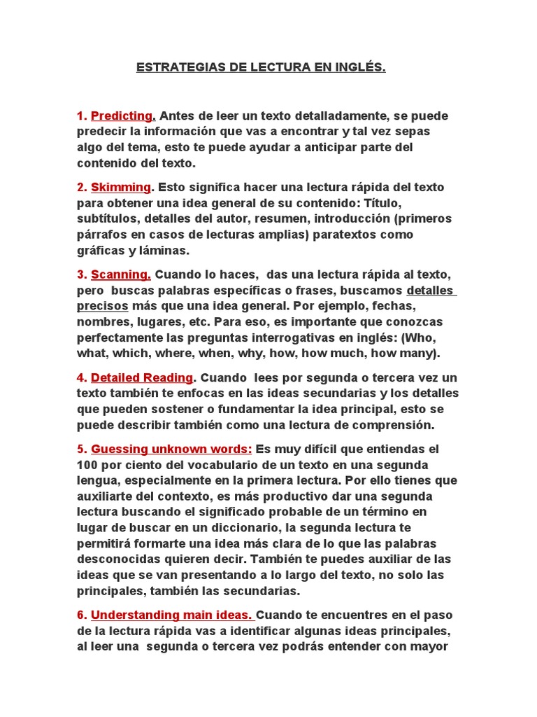 Estrategias de Lectura en Ingles | PDF | Diccionario | Traducciones