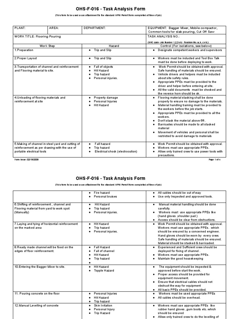 Task Analysis For Flooring Pouring | PDF | Personal Protective ...