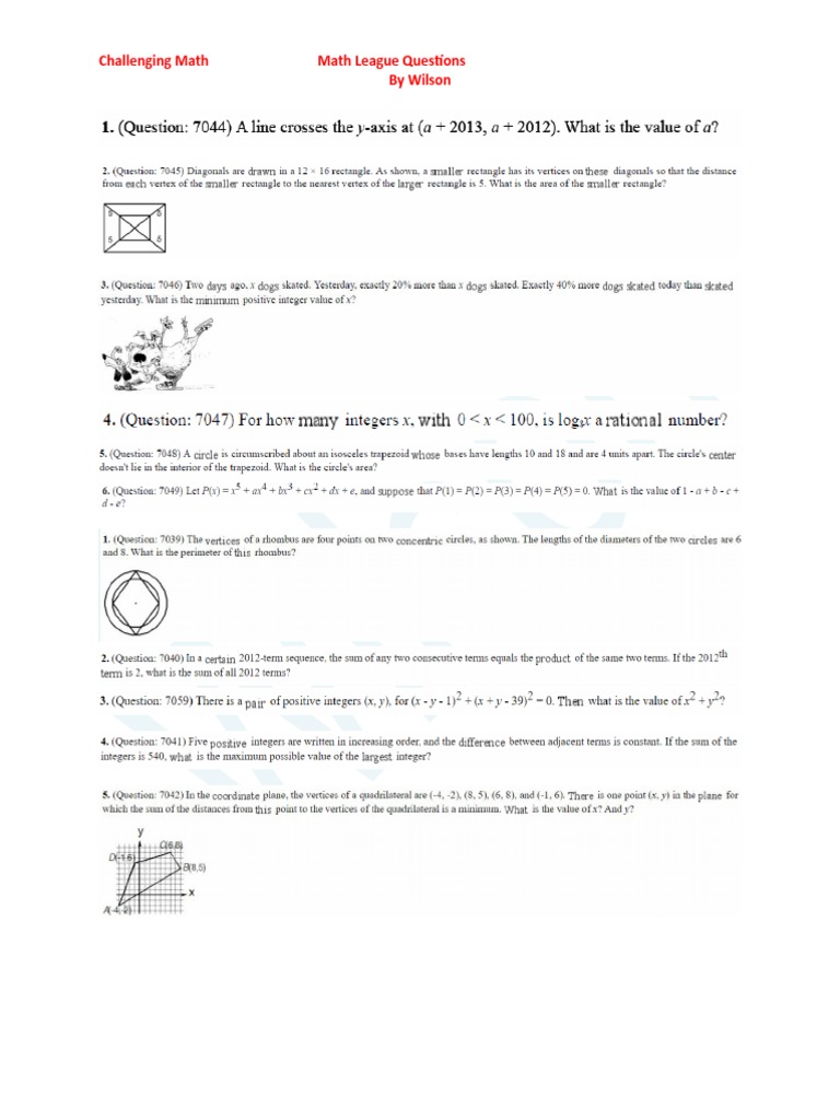 Math League Questions | PDF