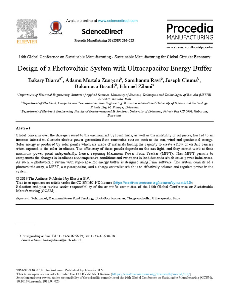 Design of A Photovoltaic System With Ultracapacitor Energy Buffer ...