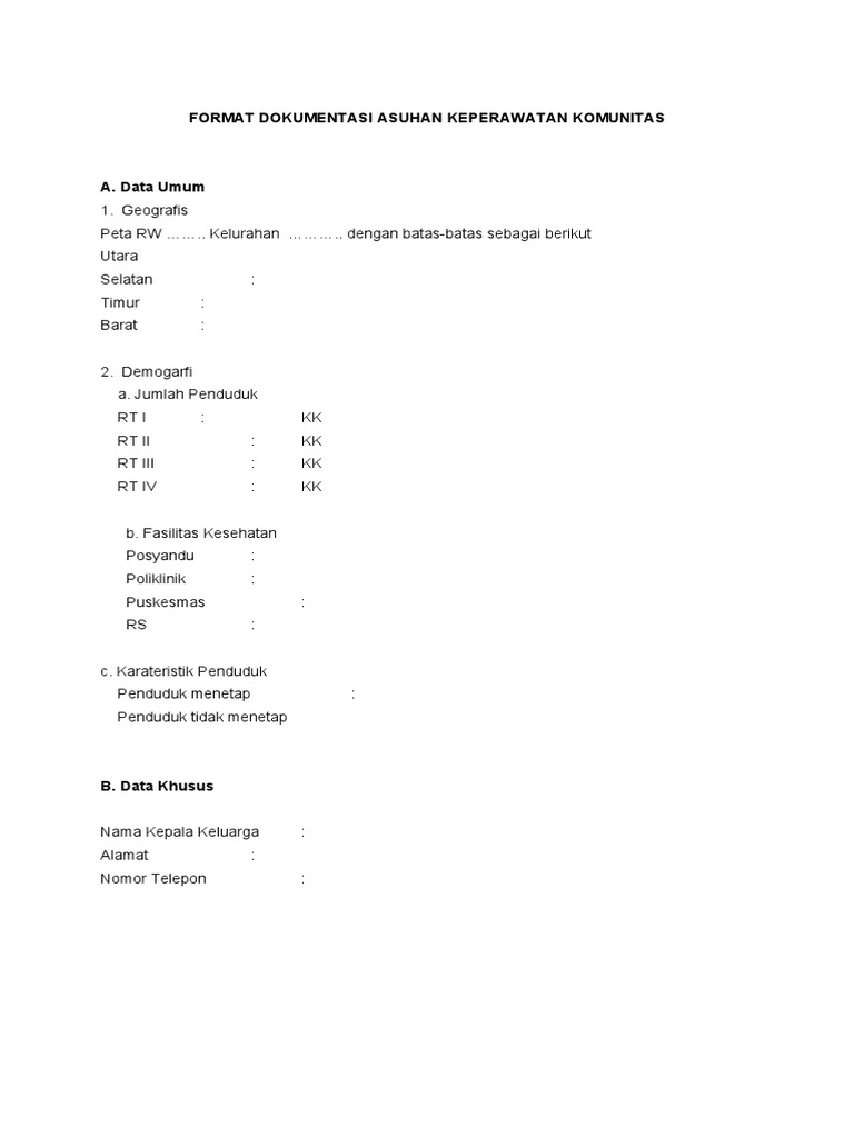 Format Dokumentasi Asuhan Keperawatan Komunitas | PDF