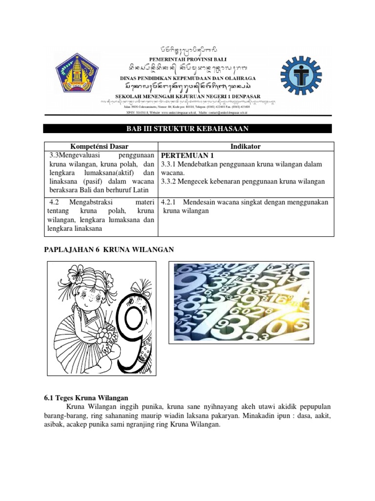 Jenis-Jenis Kruna Wilangan Bali | PDF | Seni & Disiplin Bahasa | Kajian ...