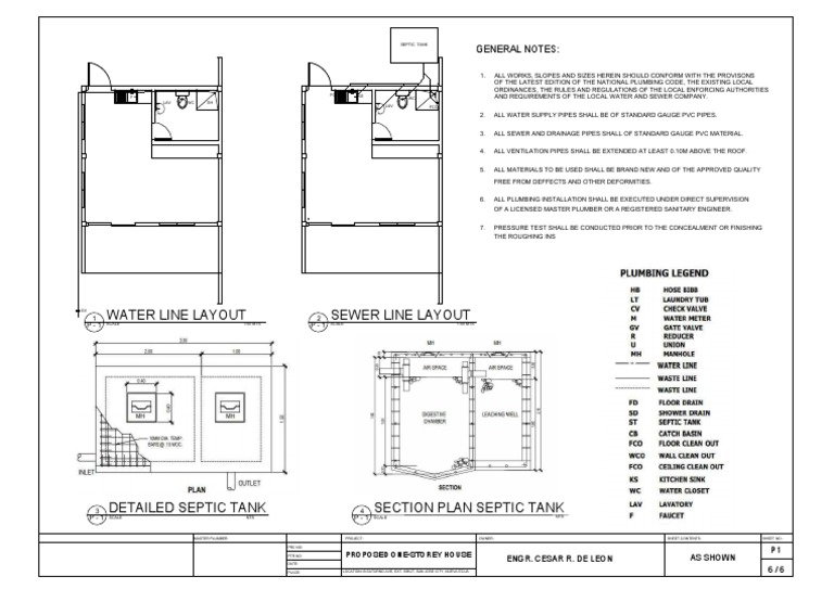 Sewer Line Layout Water Line Layout: General Notes | PDF | Plumbing ...