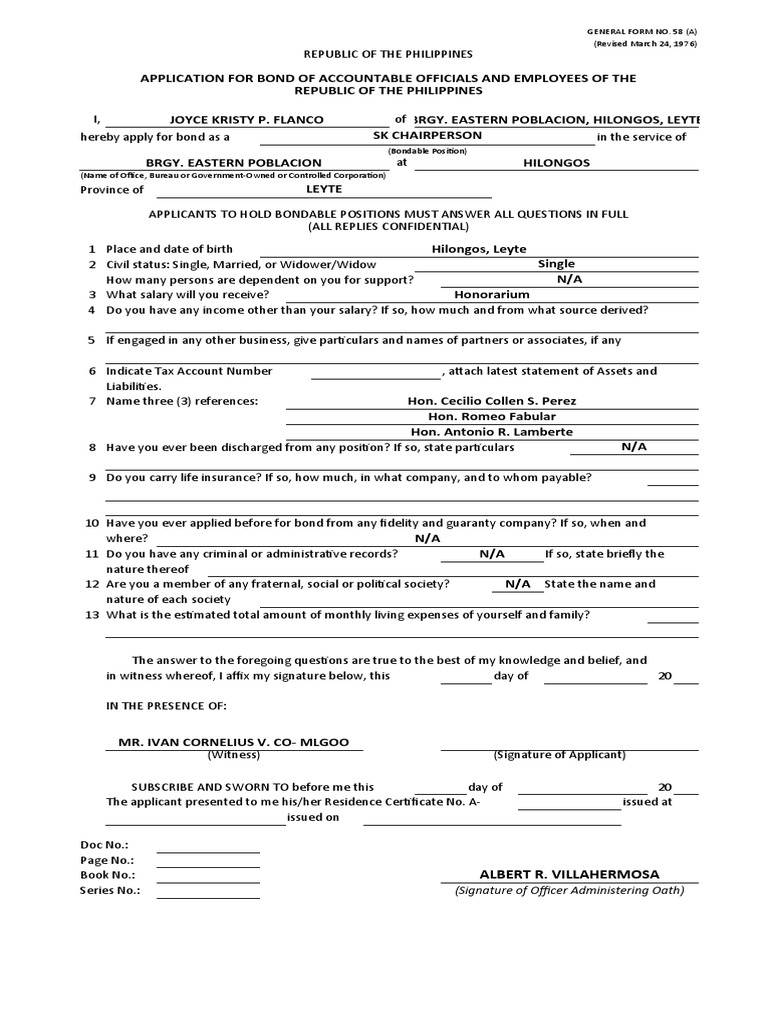General Form No. 58 (A) (Revised March 24, 1976) : Albert R ...
