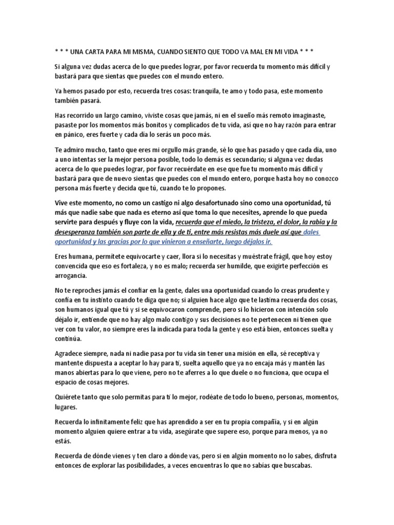 Una carta de amor propio para los momentos difíciles | PDF