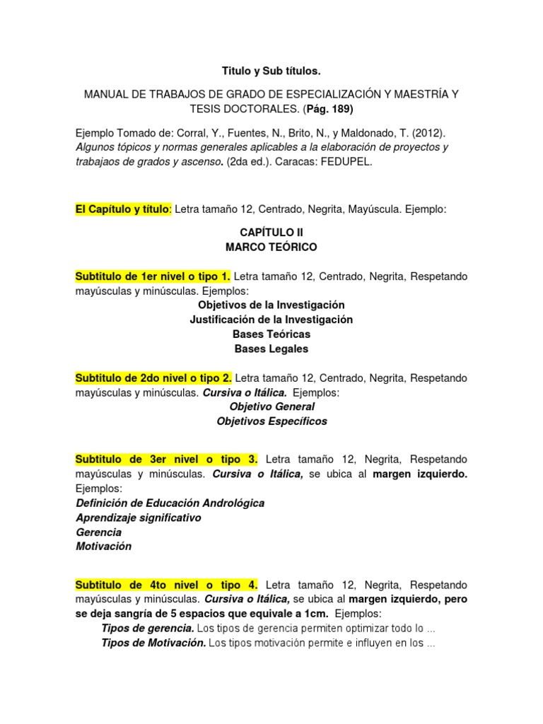 Titulos y Subtìtulos - NORMAS - UPEL | PDF