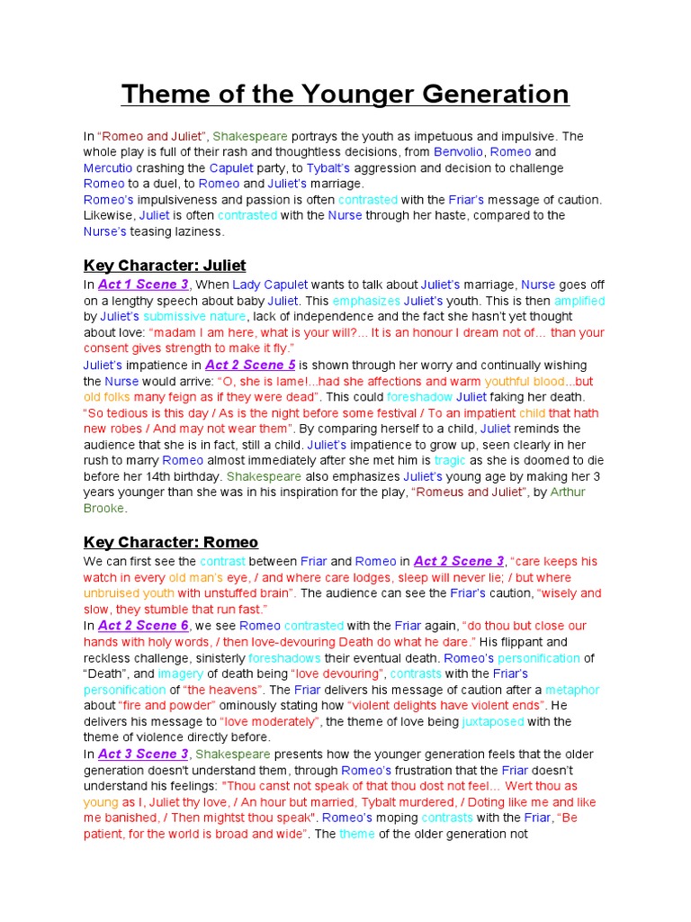 Romeo and Juliet, Theme of The Younger Generation Revision Resource ...
