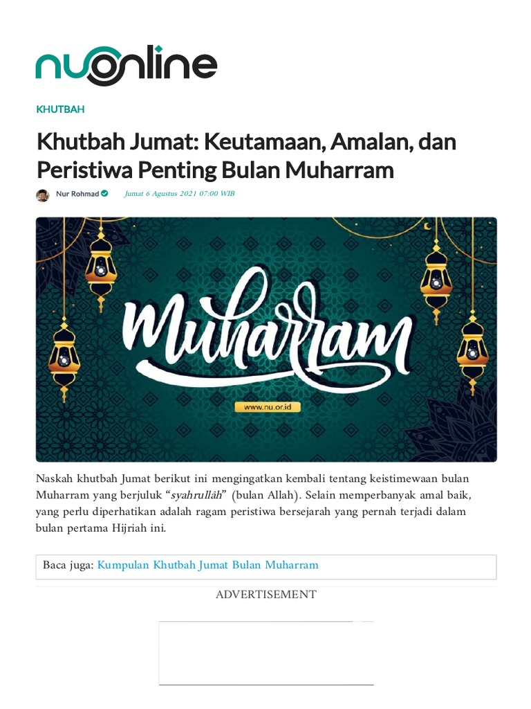 Khutbah Jumat - Keutamaan, Amalan, Dan Peristiwa Penting Bulan Muharram | PDF