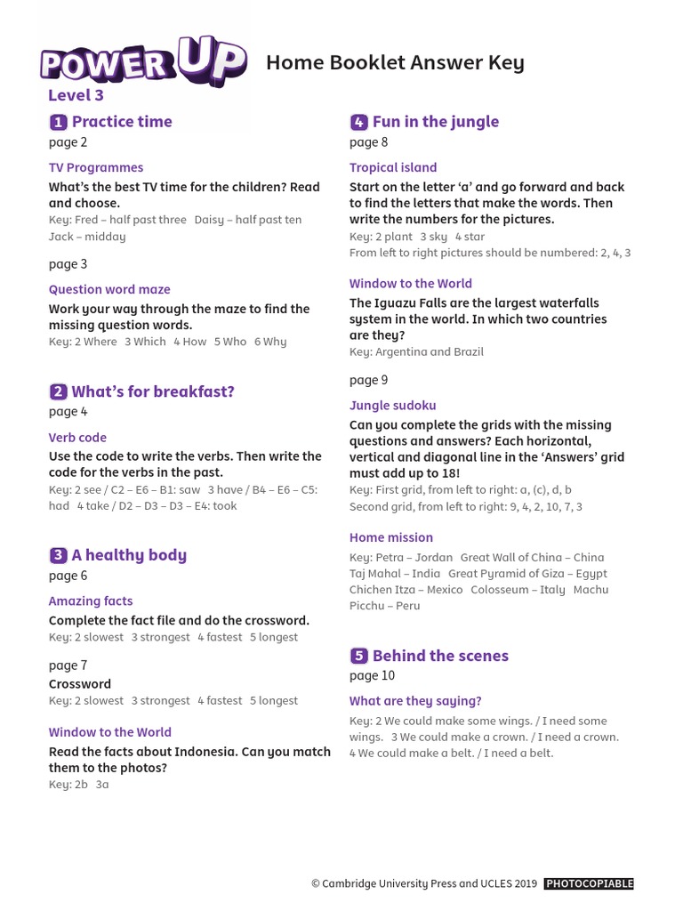 Power Up 3 Home Answer Key | PDF