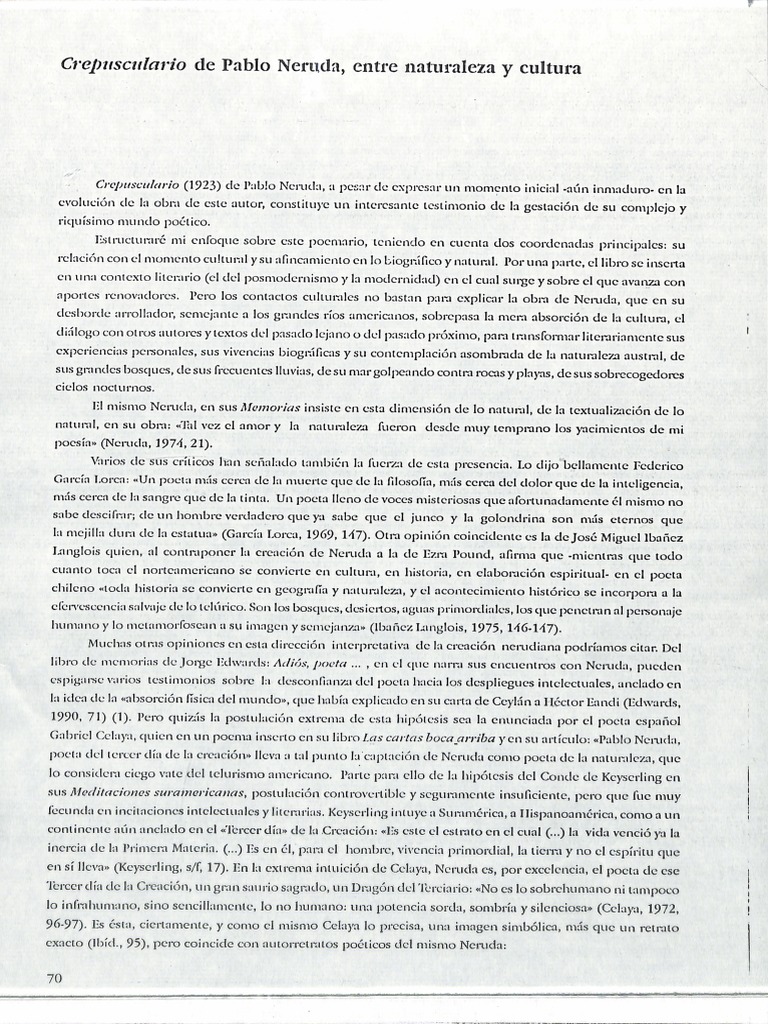 Crepusculario de Pablo Neruda. Entre Naturaleza y Cultura | PDF