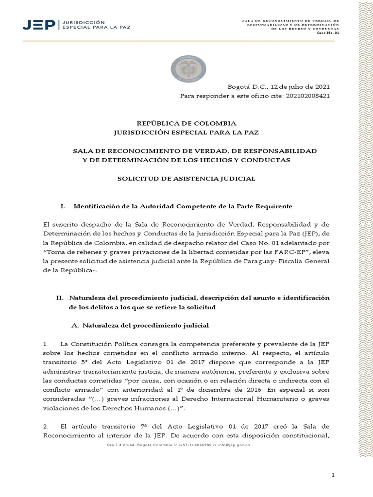JEP Carta - Letter | PDF | Violación | Crímenes contra la humanidad