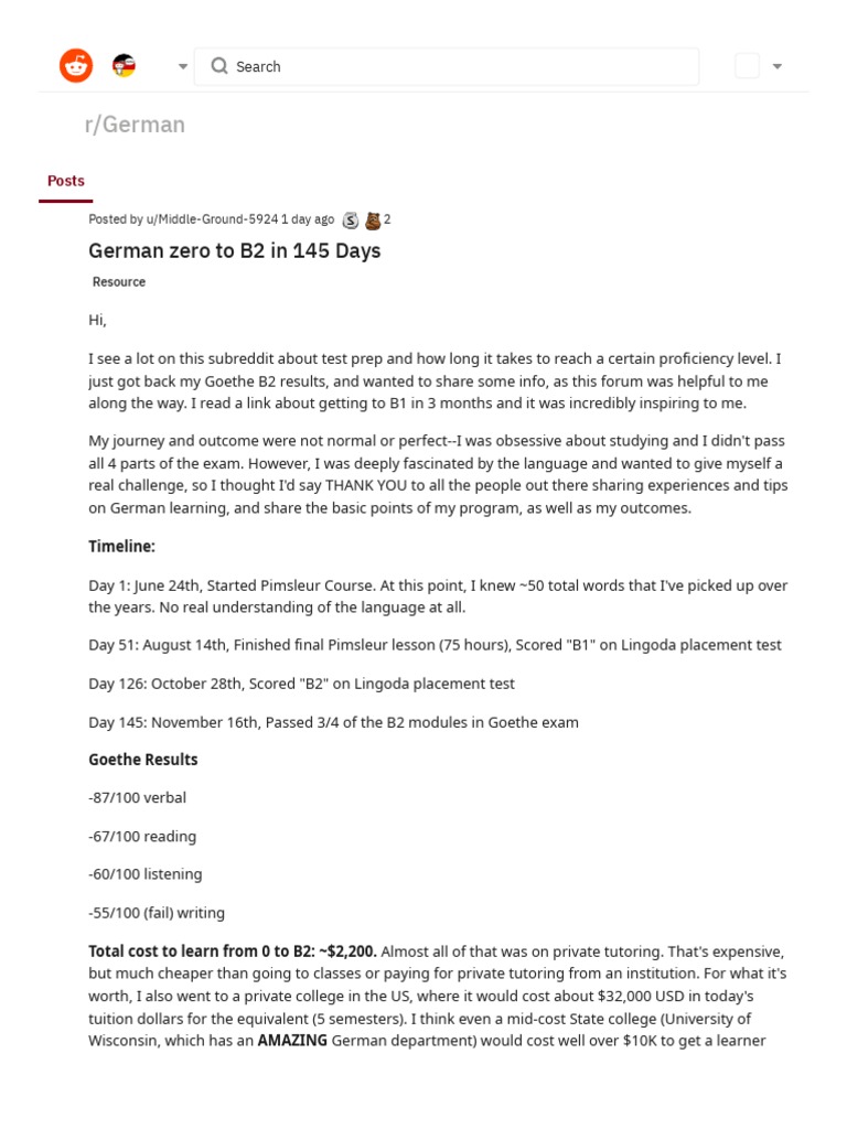 From Zero to B2 German in 145 Days | PDF | Teachers | Vocabulary