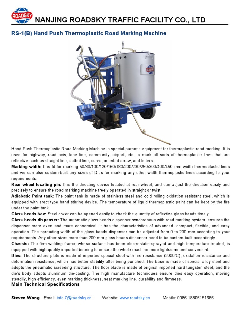ROADSKY™ - RS1 - Walk Behind Thermoplastic Road Marking Machine | PDF ...