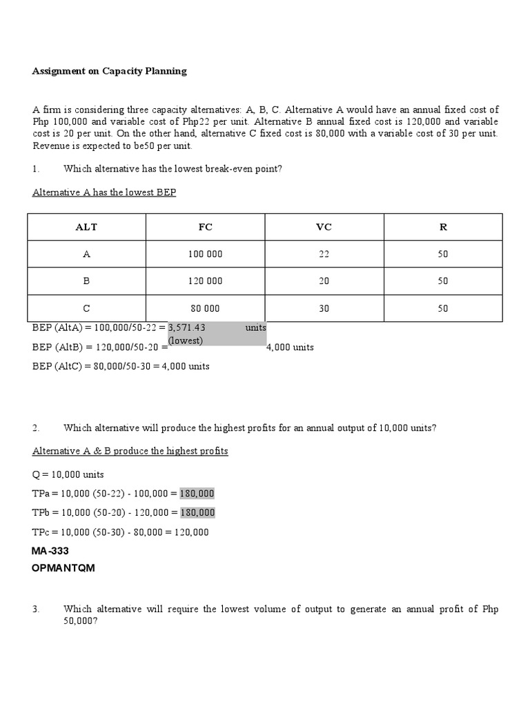 Assignment On Capacity Planning | PDF | Economics | Business Process