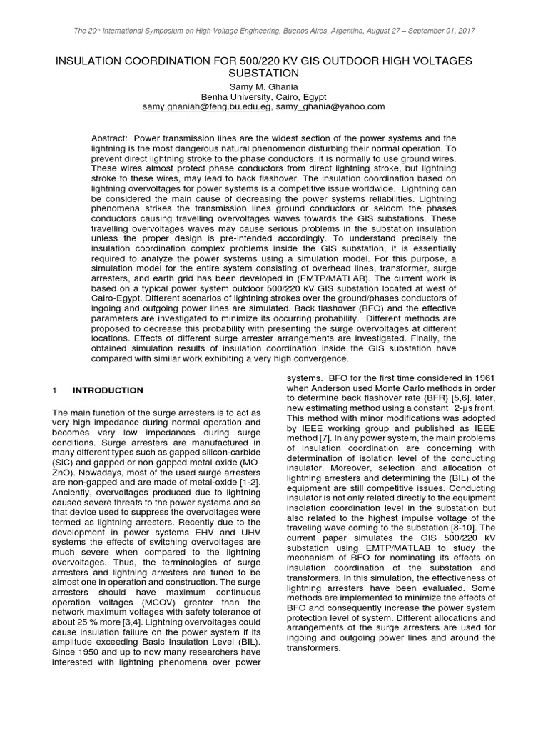 Insulation Coordination For 500/220 KV Gis Outdoor High Voltages ...