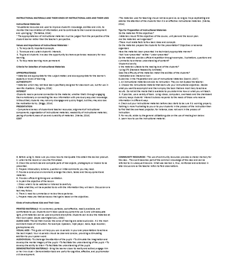 Instructional Materials and Their Kinds of Instructional Aids and Their ...