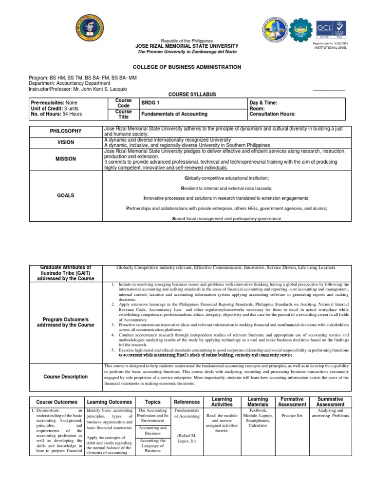 Jose Rizal Memorial State University: College of Business ...