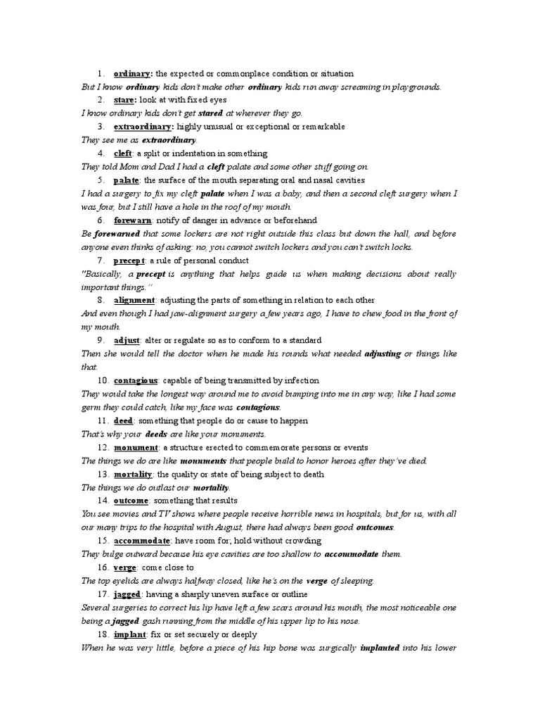 Wonder R.J. Palacio Vocabulary | PDF | Medical Specialties | Clinical ...