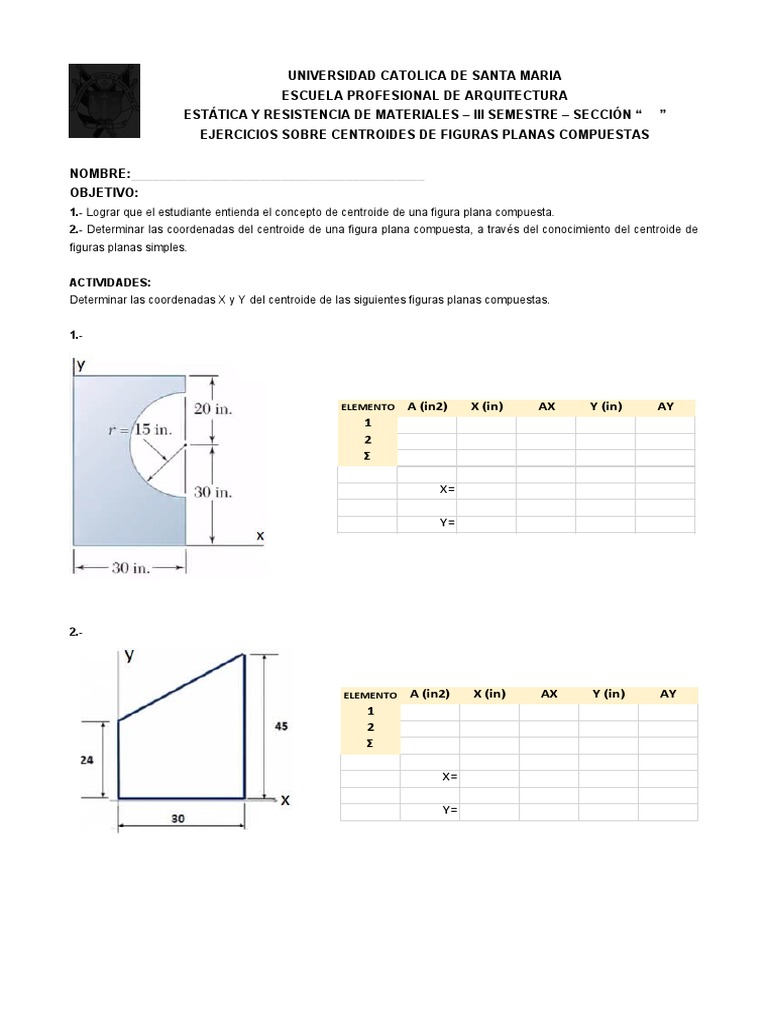 Ejercicios Centroides de Figuras Planas Compuestas | PDF