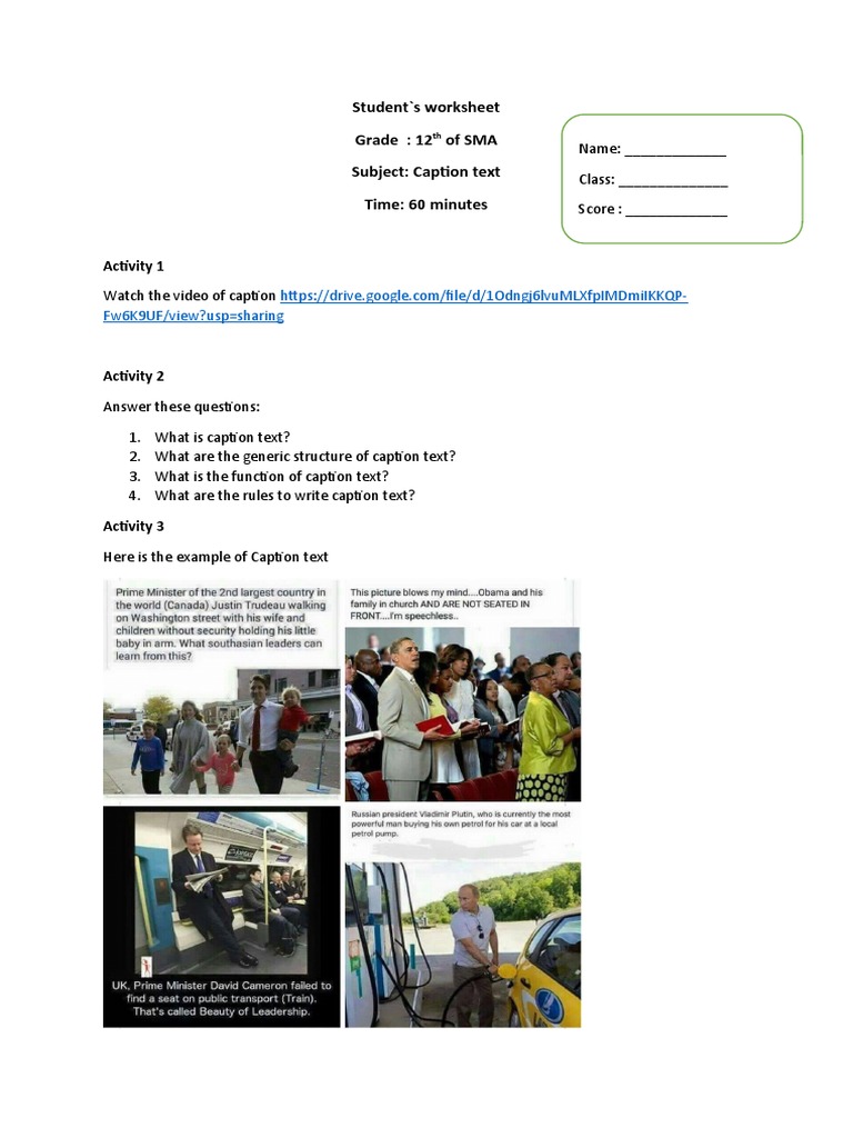 Student's Worksheet Grade: 12 of SMA Subject: Caption Text Time: 60 ...
