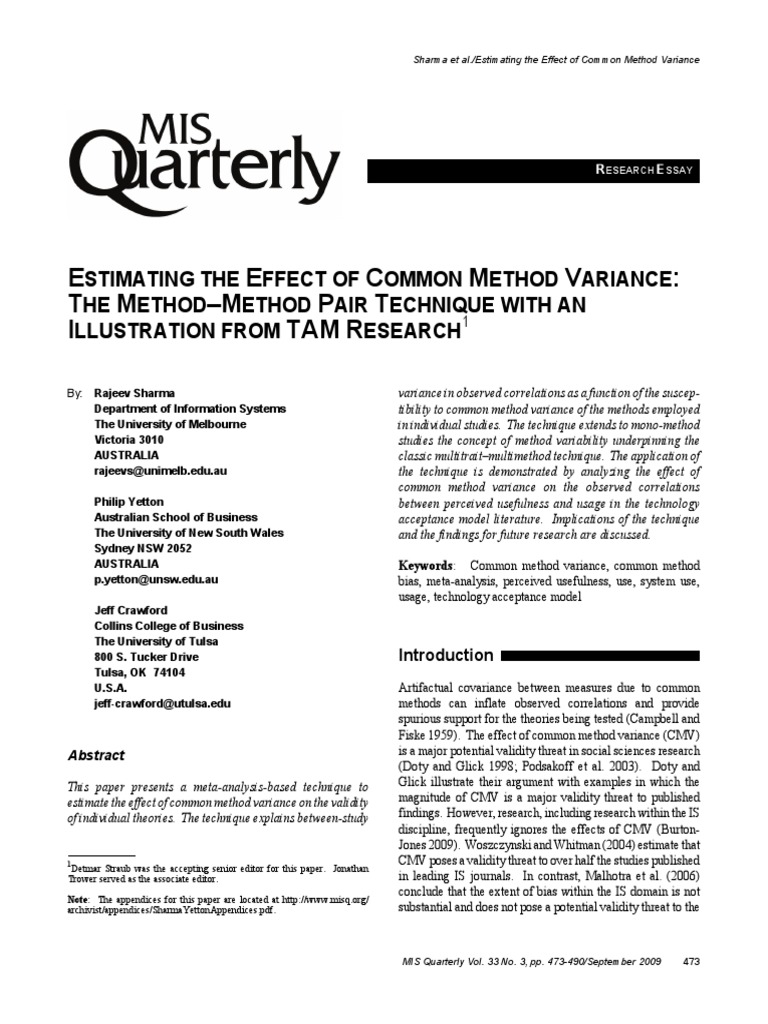 Common Method Variance | PDF | Effect Size | Meta Analysis