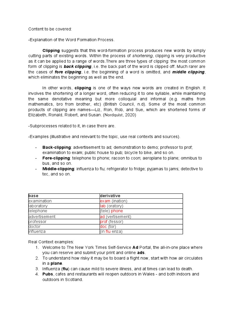 Clipping (Advanced Grammar) | PDF | Cognition | Linguistics