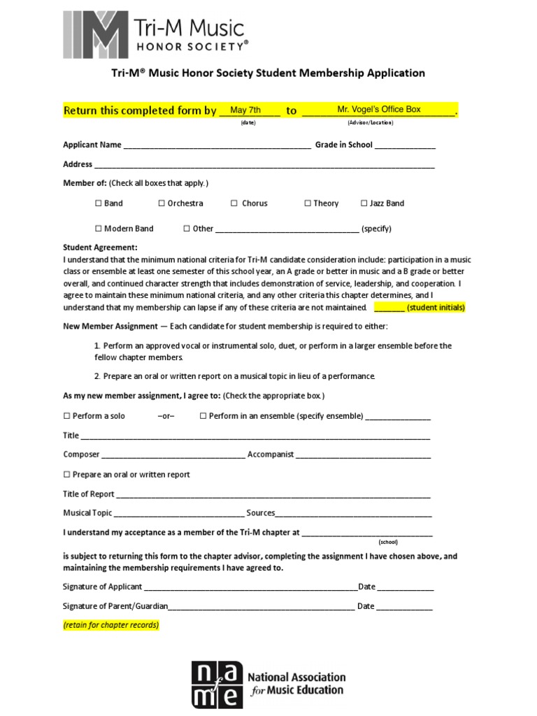 Tri M Membership Application | PDF
