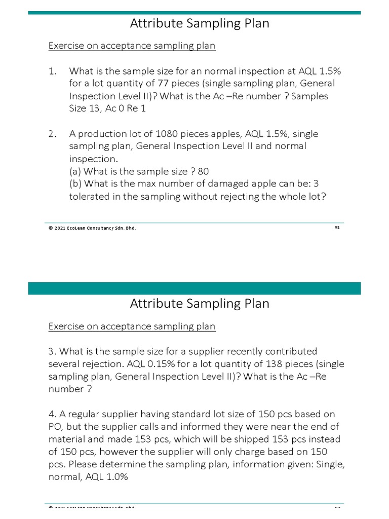 Attribute Sampling Plan: © 2021 Ecolean Consultancy Sdn. Bhd. 51 | PDF