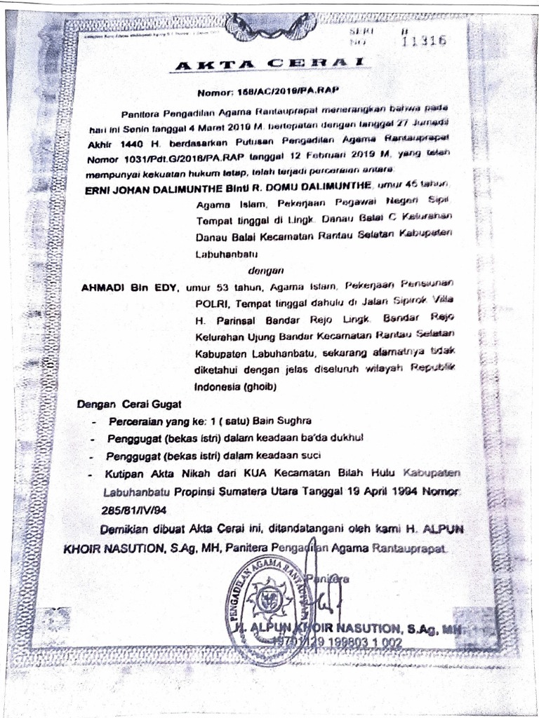 Akte Cerai Erni | PDF