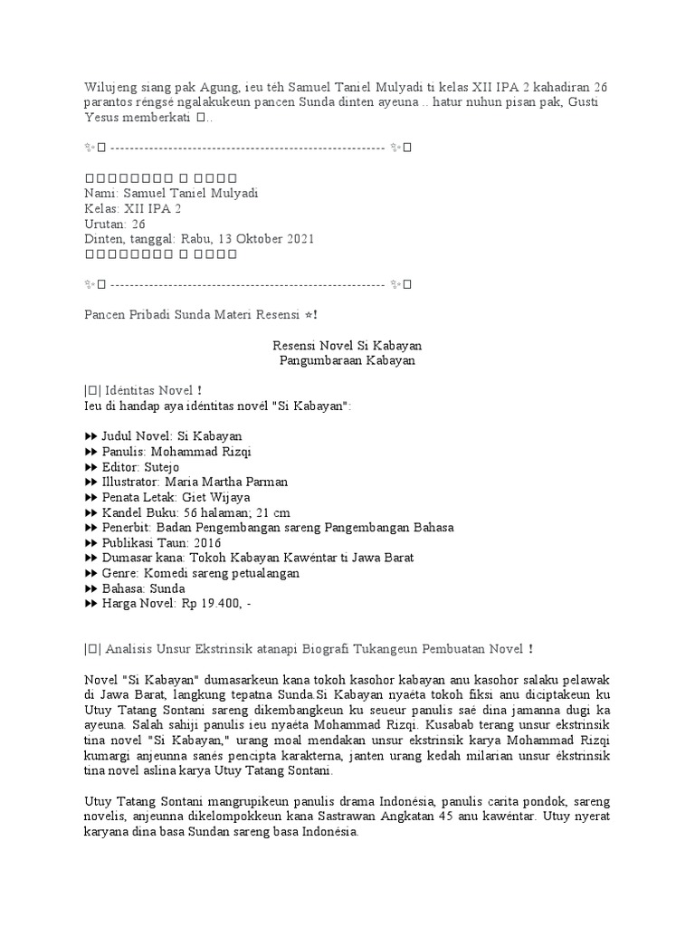 Samuel Taniel Mulyadi - XII IPA 2 - 26 - Basa Sunda - Tugas Resensi ...