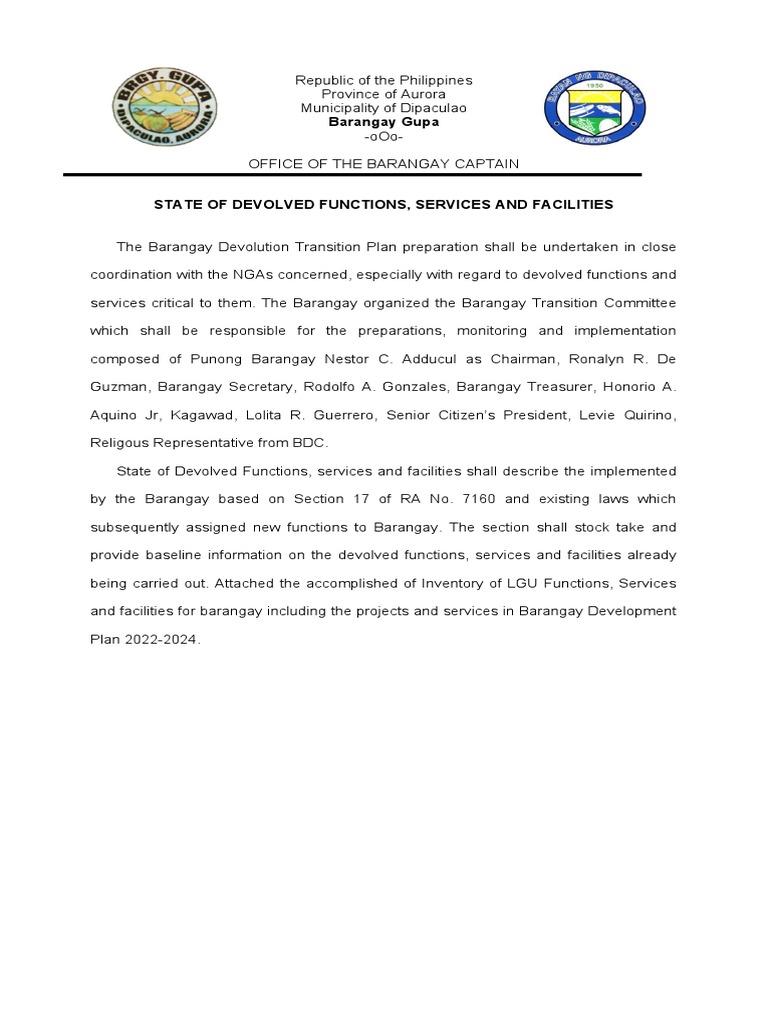 NARRATIVE State of Devolved Functions, Services and Facilities | PDF ...