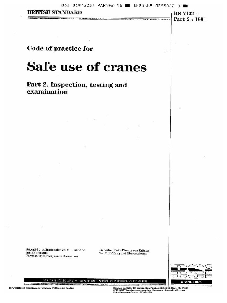 Bs 7121 Part2 Inspection and Testing of Cranespdf | PDF | Consumer ...