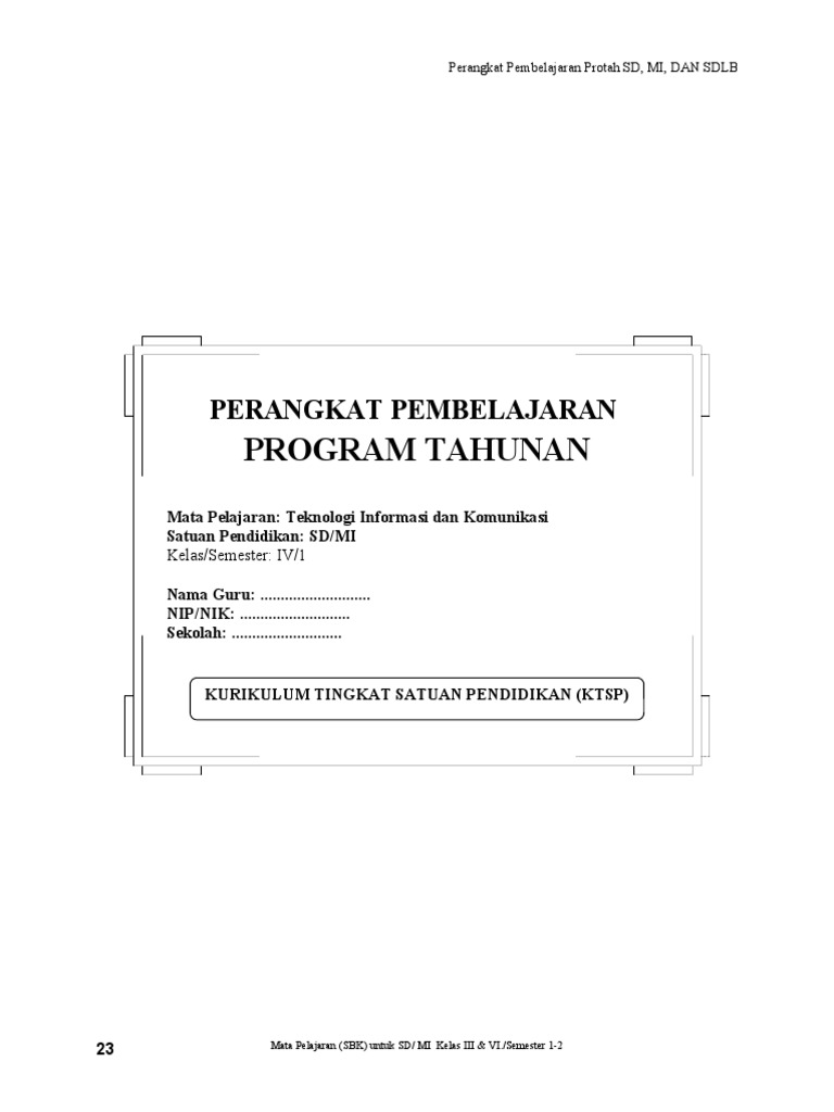 Prota TIK Kelas 4-6 | PDF