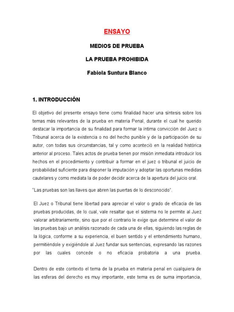 Ensayo Prueba Prohibida | PDF | Evidencia (ley) | Derecho penal