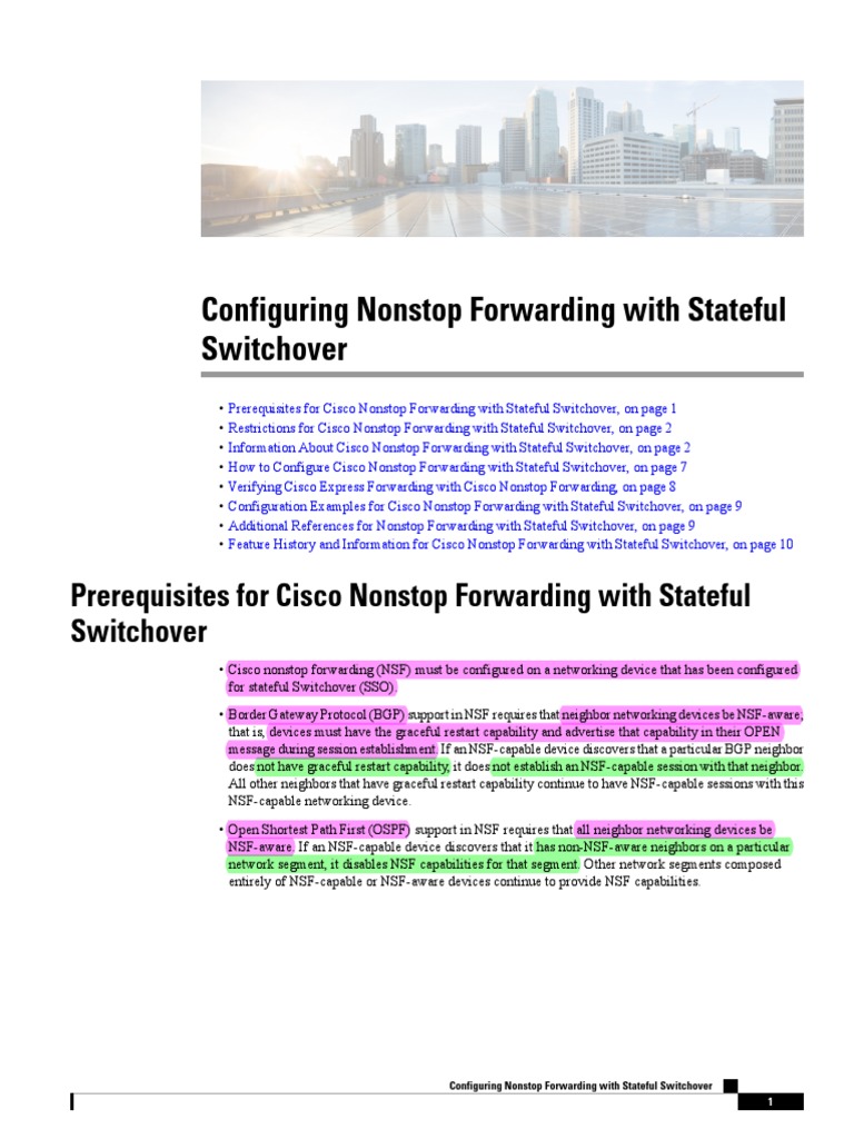 Configuring Nonstop Forwarding With Stateful Switchover | PDF | Routing ... Configuring Nonstop Forwarding With Stateful Switchover | PDF | Routing ...