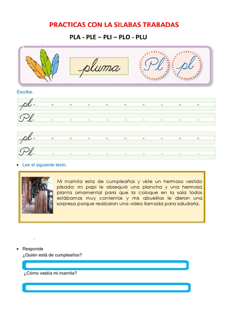 Practica Con La Silaba Pla Ple Pli Plo Plu | PDF
