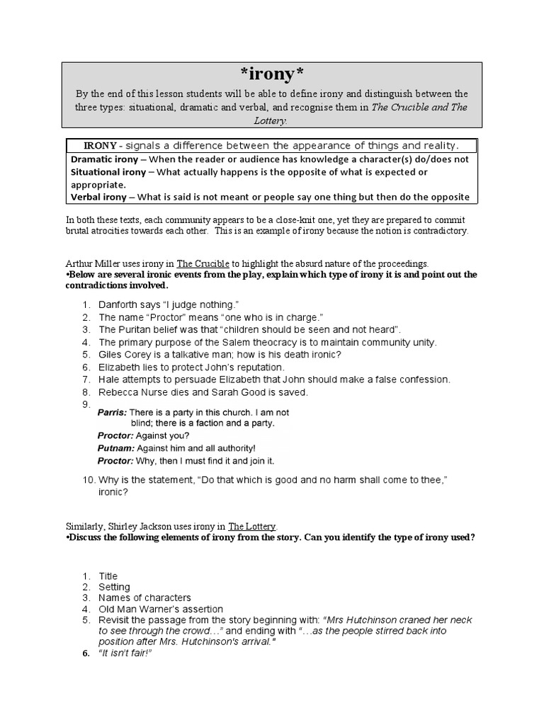 Lottery Crucible Irony | PDF