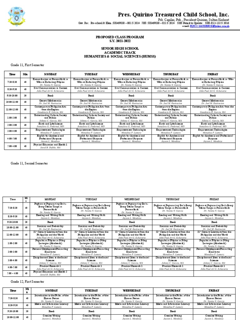 Proposed Class Program of HUMSS | PDF | Cognition | Science