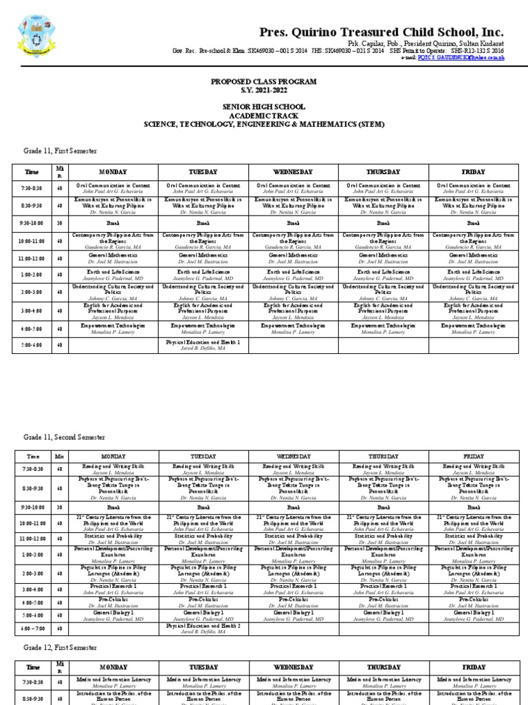 Proposed Class Program of STEM | PDF | Academic Term | Science