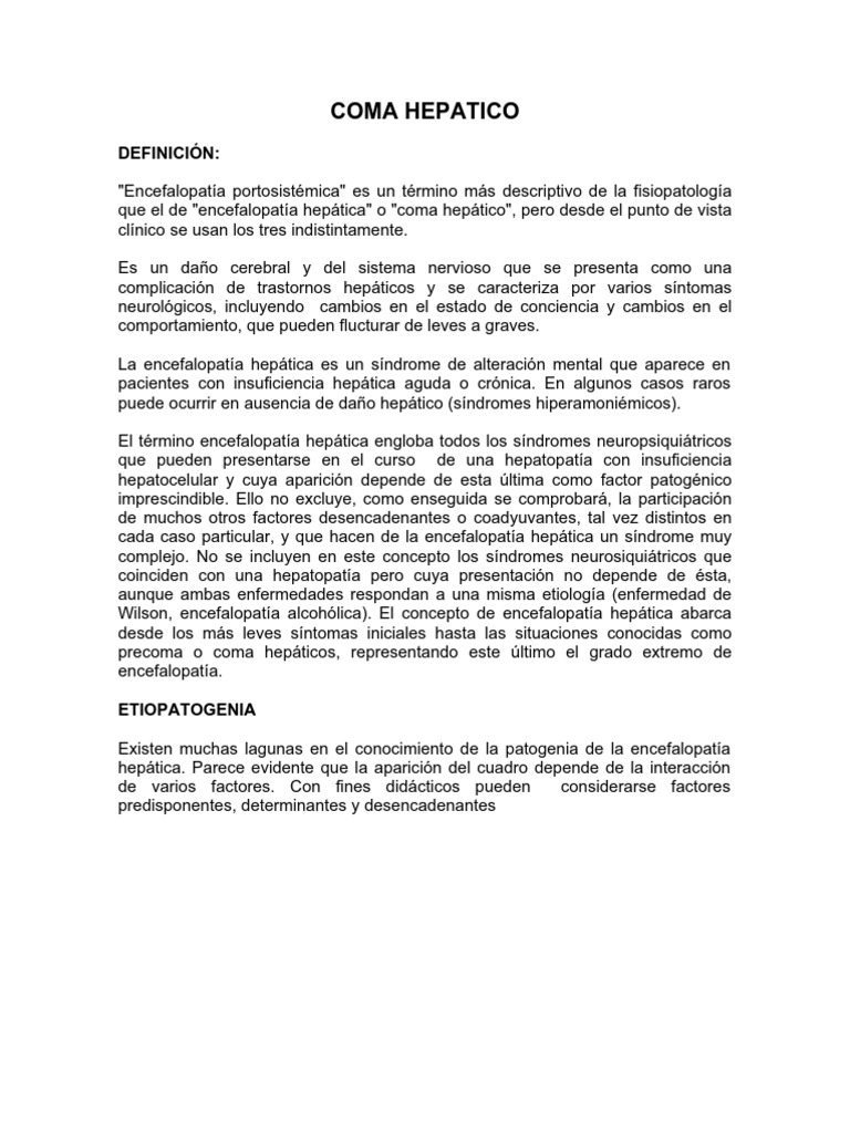 Coma Hepático: Definición y Causas | PDF | Cirrosis | Hepatitis