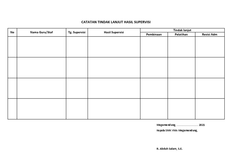 Catatan Tindak Lanjut Hasil Supervisi | PDF