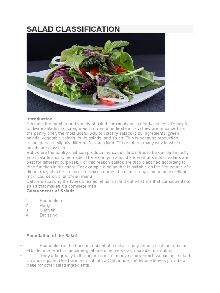 Salad Classification | PDF | Salad | Cooking Salad Classification | PDF | Salad | Cooking