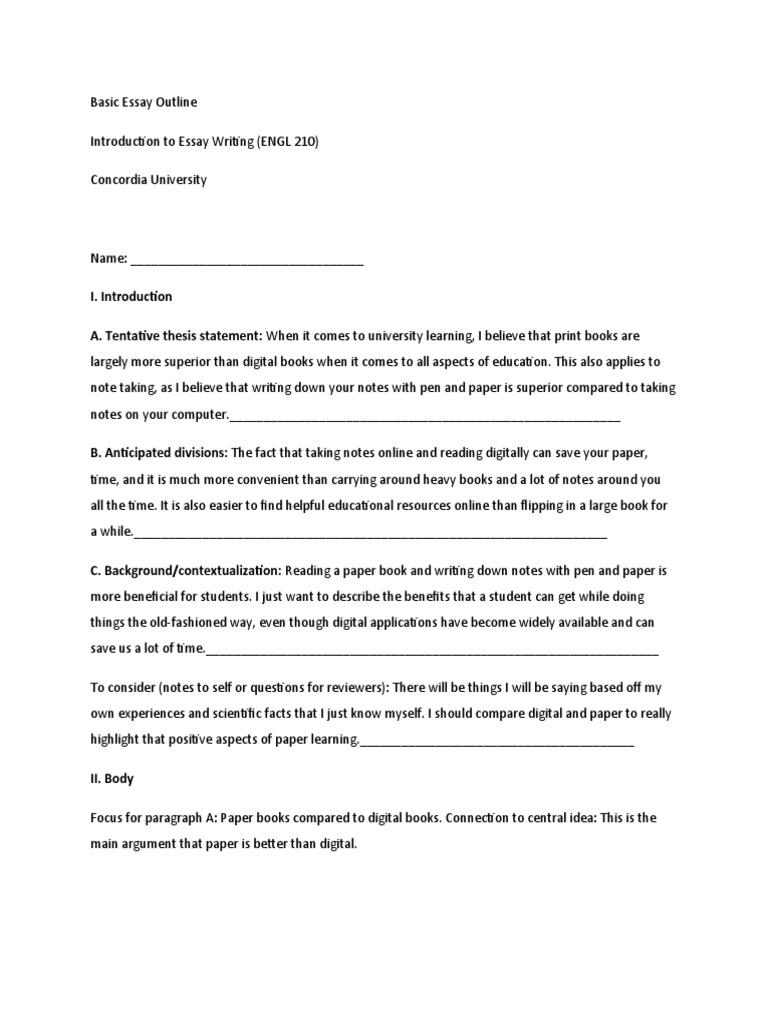Basic Essay Outline | PDF | Books | Essays