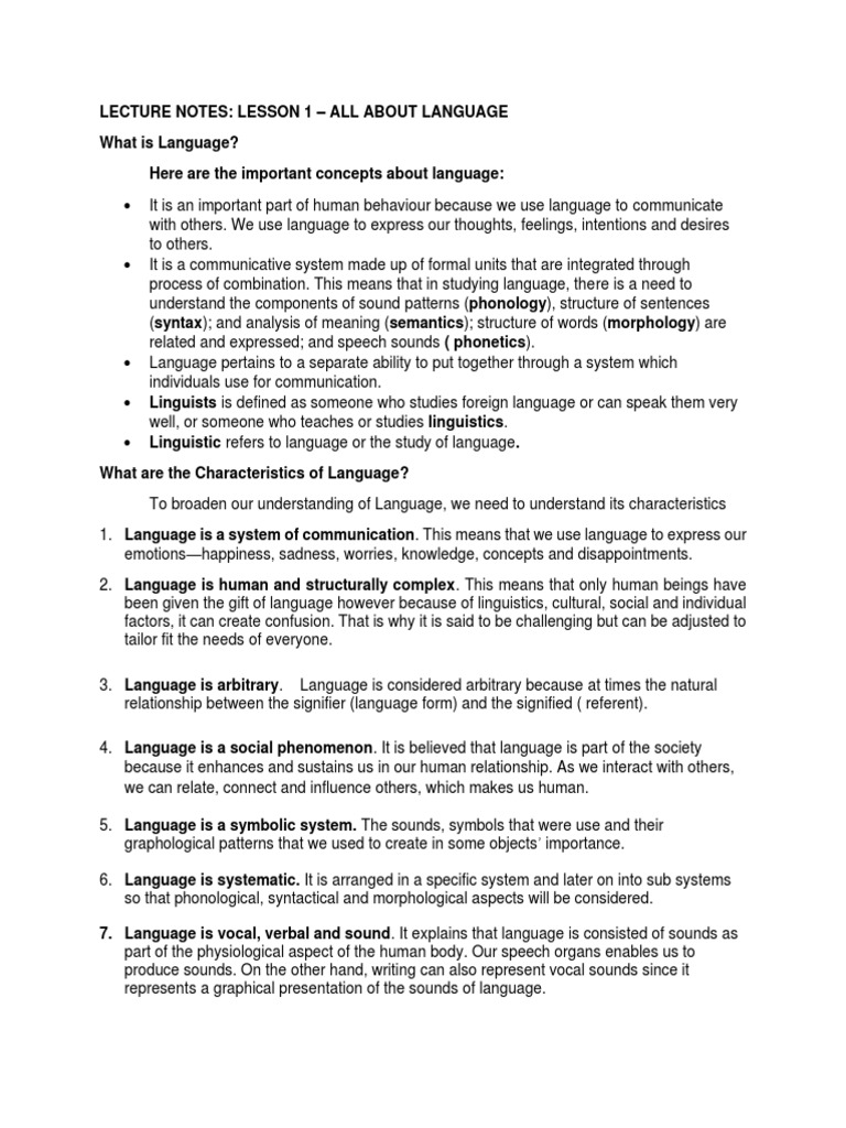 Lecture Notes - Lesson 1 | PDF | Linguistics | Communication